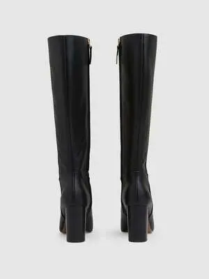 REISS Leather Block-heel Knee-high Boots