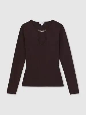 REISS Chain-detail Keyhole Knit Top