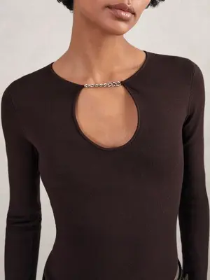 REISS Chain-detail Keyhole Knit Top