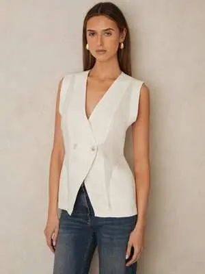 REISS Linen Button-front Waistcoat