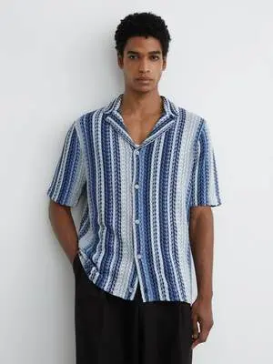 REISS Stripe-knit Cuban-collar Shirt