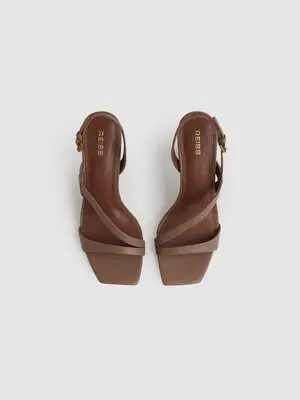 REISS Leather Cross-strap Heeled Sandals