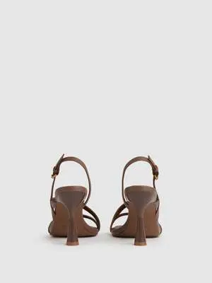 REISS Leather Cross-strap Heeled Sandals