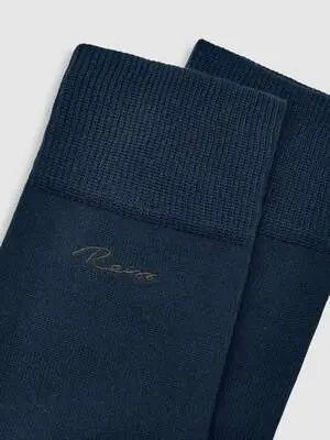 REISS Cotton-blend Logo Embroidery Crew Socks - Navy