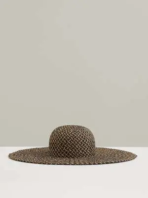 REISS Black & Natural Straw Basket-weave Sun Hat - Black/natural