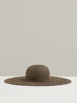 REISS Black & Natural Straw Basket-weave Sun Hat