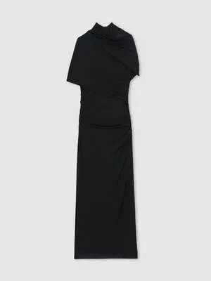 REISS Lyocell Ruched Midi Dress - Navy