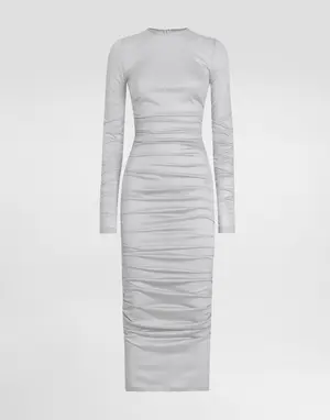 Dolce & Gabbana Draped Wool Jersey Calf-length Dress Dresses Gray