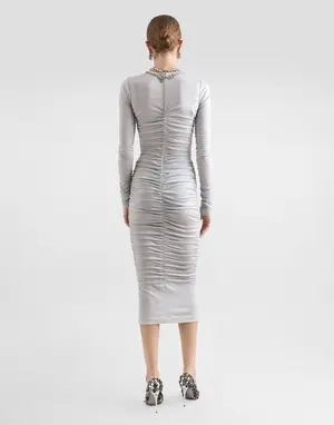 Dolce & Gabbana Draped Wool Jersey Calf-length Dress Dresses Gray