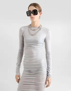 Dolce & Gabbana Draped Wool Jersey Calf-length Dress Dresses Gray