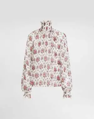 Dolce & Gabbana Small Flower Bouquets-print Chiffon Top Shirts And Tops - Multicolor