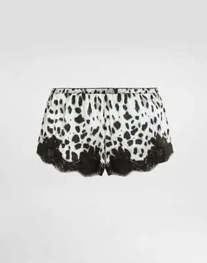 Dolce & Gabbana Leopard- Satin Shorts With Lace Inserts Underwear Satin - Print