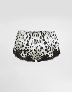 Dolce & Gabbana Leopard- Satin Shorts With Lace Inserts Underwear Satin