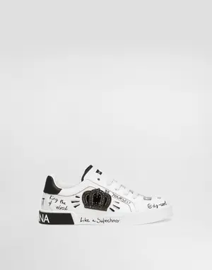 Dolce & Gabbana Printed Calfskin Portofino Light Sneakers Shoes White - Multicolor