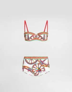 Dolce & Gabbana Carretto-print Balconette Bikini Swimwear - Multicolor