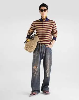 Dolce & Gabbana Denim Trousers With Rhinestones Denim Multi-colored