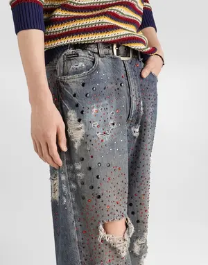 Dolce & Gabbana Denim Trousers With Rhinestones Denim Multi-colored