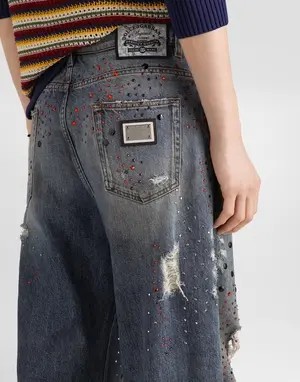 Dolce & Gabbana Denim Trousers With Rhinestones Denim Multi-colored