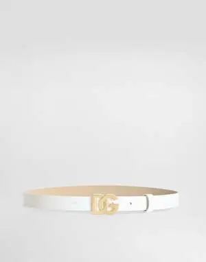 Dolce & Gabbana Patent Leather Belt With Dg Logo Accessories Leather - White