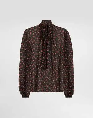 Dolce & Gabbana Small Rose-print Chiffon Top Shirts And Tops - Multicolor