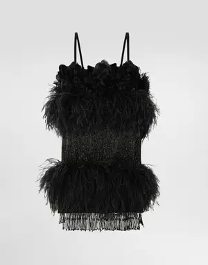 Dolce & Gabbana Satin Dress With Feathers - Dresses 44 Black