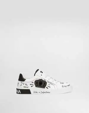 Dolce & Gabbana Printed Calfskin Portofino Light Sneakers Shoes White - Multicolor