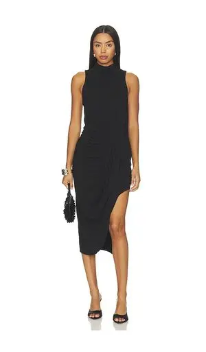 BOBI Mock Neck Pleated Dress In . Also - Black