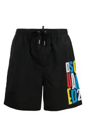 Dsquared2 Logo Print Drawstring Swim Shorts - Black