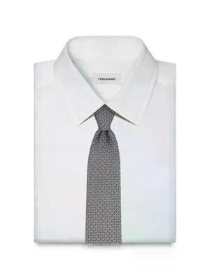 FERRAGAMO Gancini Square-print Silk Tie - Grey