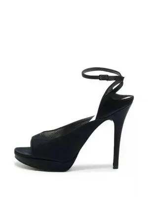STUART WEITZMAN Satin Peep-toe Ankle Strap Stiletto Sandals - Black