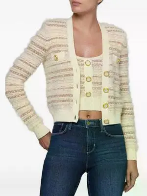 L'Agence Ariadne Striped Eyelash-knit Cardigan - Neutrals