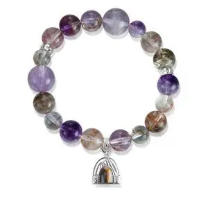 AUROZIA Brown / Silver Five Elets Super Seven Crystal Beadeds Bracelet Earth Silver - Brown/silver