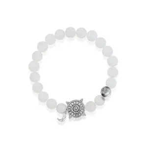 AUROZIA Silver / White Three Charms Solar Meridian Whitegold Plated Sundial And The Sun Crystal Moonstone Beaded Bracelet - Silver/white