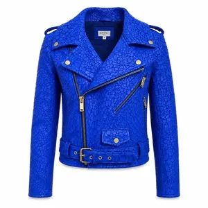 ZASTASTUDIO Cracked Horizon Leather Crop Biker Jacket - Blue