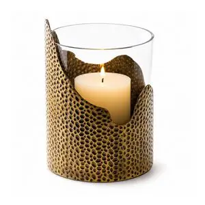 MARLETH Hammered Brass Candle Holder - Brown