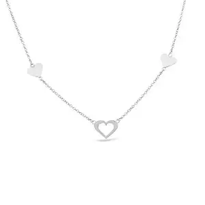 LUTIRO Three Hearts With One Open Heart Necklace - Silver