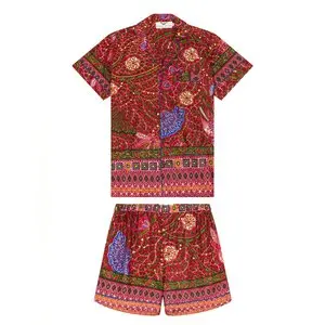 OHEMA OHENE Luxury African Print Pyjama Shorts Set- Wine - Red