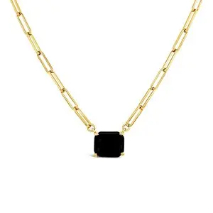 LUTIRO Paperclip Chain With Colored Stone Onyx Gold - Black