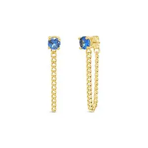 LUTIRO Fancy Curb Earring With Cz-synthetic Sapphire-gold - Blue
