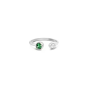 LUTIRO Open Ring With Two Round Stones White/emerald - Silver