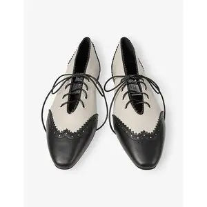 JIMMY CHOO Margot Lace-up Dual-tone Leather Ballet Flats - Black/bone