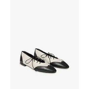 JIMMY CHOO Margot Lace-up Dual-tone Leather Ballet Flats - Black/bone