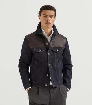 Brunello Cucinelli Leather-trim Denim Jacket