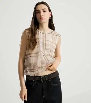 Brunello Cucinelli Silk Check Sleeveless Top