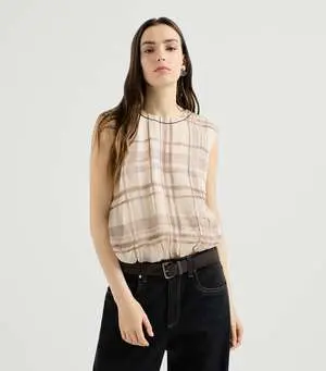 Brunello Cucinelli Silk Check Sleeveless Top