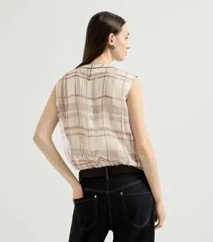 Brunello Cucinelli Silk Check Sleeveless Top