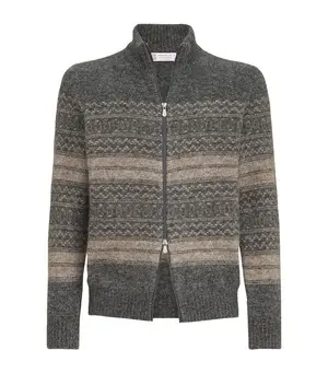 Brunello Cucinelli Jacquard High-neck Zip Cardigan - Black