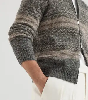 Brunello Cucinelli Jacquard High-neck Zip Cardigan
