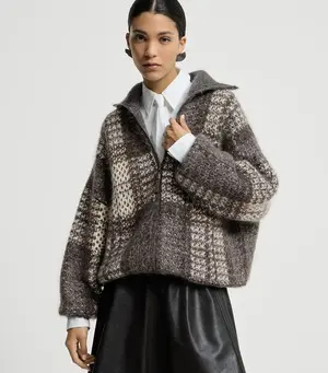 Brunello Cucinelli Knitted Check Zip-up Jacket