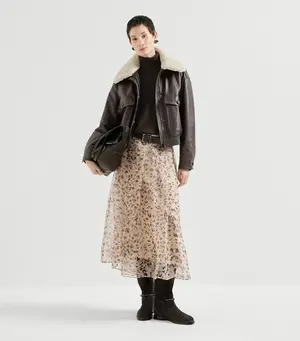 Brunello Cucinelli Nappa Leather Shearling Collar Aviator Jacket